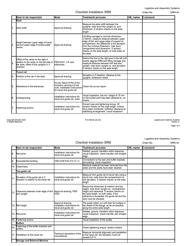 Checklist Installation en | PDF | Screw | Engineering Tolerance