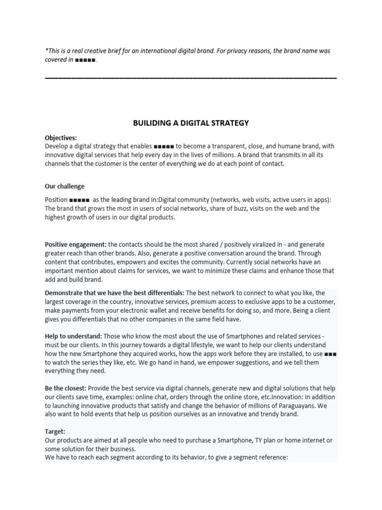 Creative Brief Sample 1 Pdf Digital Marketing Brand