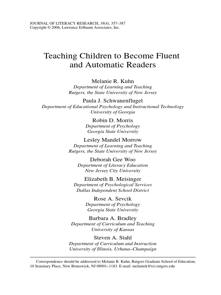 Kuhn Et Al 2006 Teaching Children To Become Fluent and Automatic ...