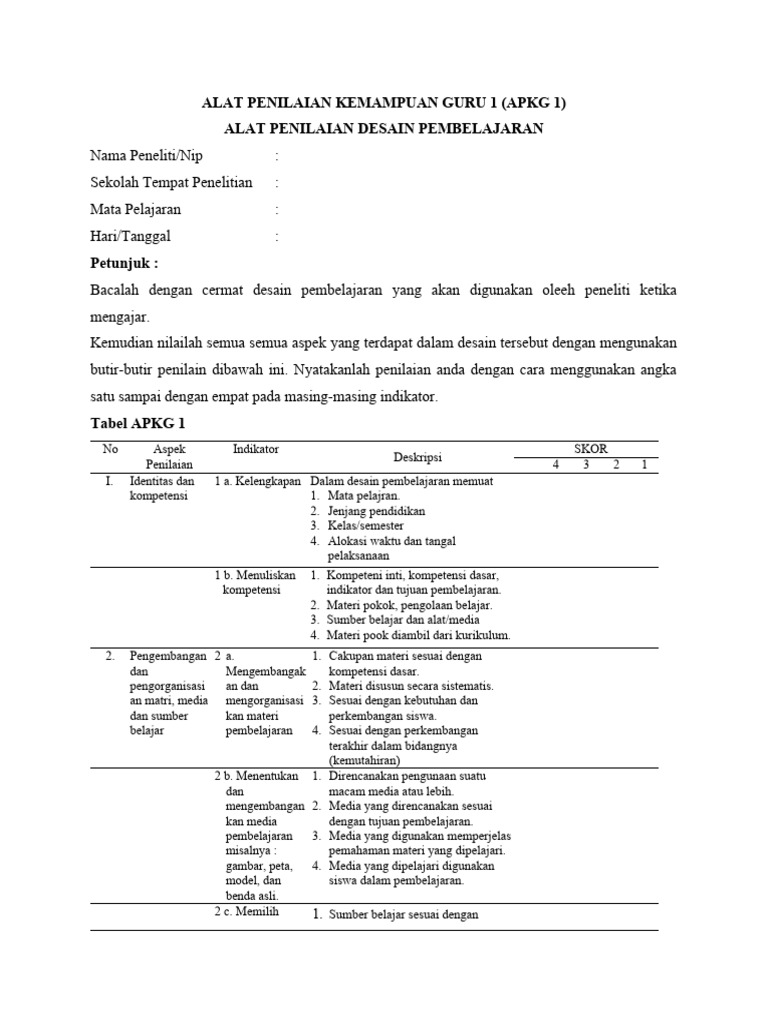 Alat Penilaian Kemampuan Guru I | PDF