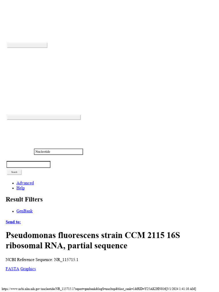 Pseudomonas fluorescens 16S rRNA Sequence | PDF | 16 S Ribosomal Rna | Ribosomal Rna