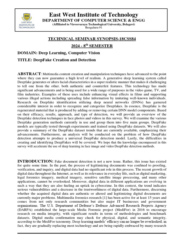 Deepfake Synopsis-1 | PDF | Deep Learning | Learning
