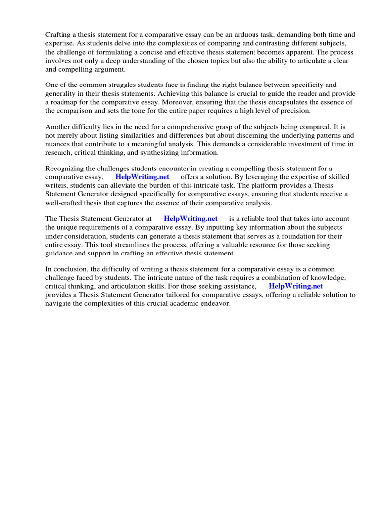 Thesis Statement Generator Comparative Essay | PDF | Essays | Thesis