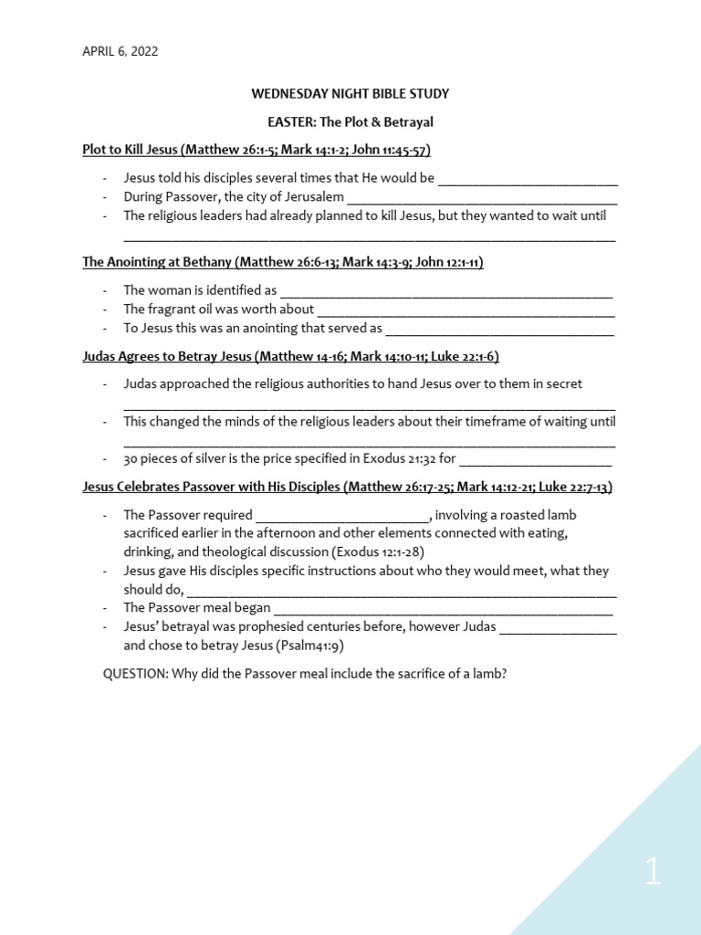 Easter Bible Study Plot Betrayl | PDF | Jesus | Gospel Of Matthew