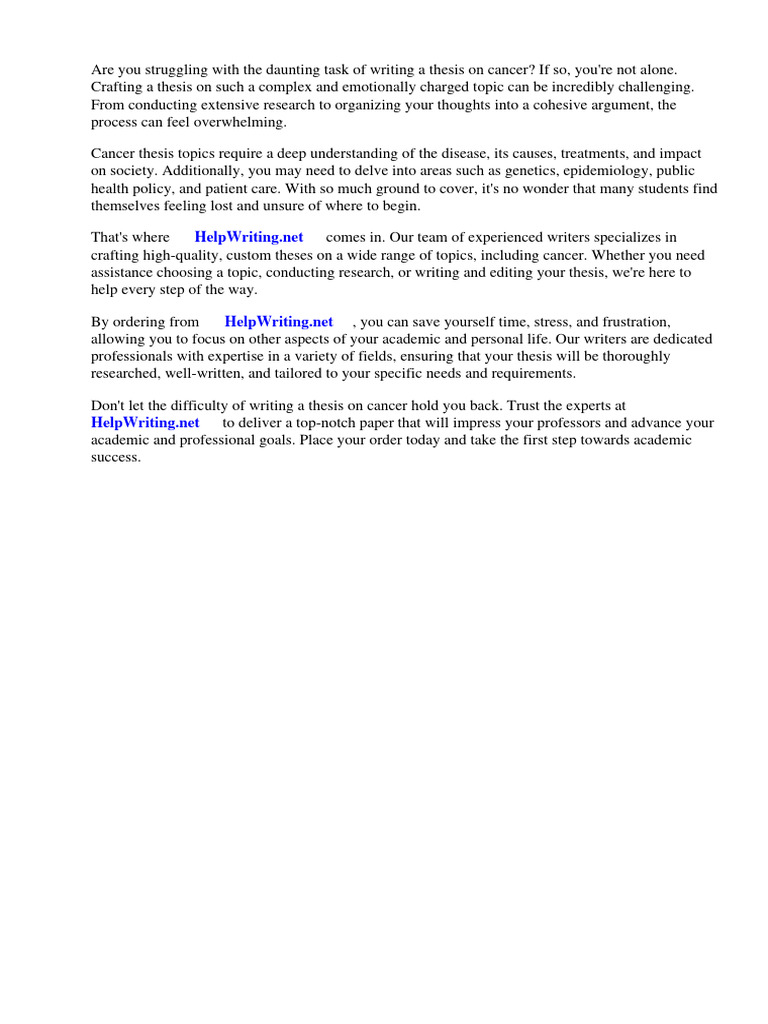 Cancer Thesis Topics | PDF