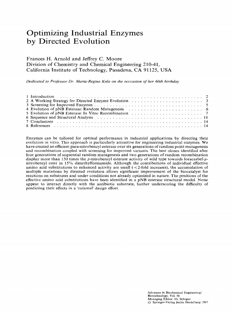 1 - Optimizing Industrial Enzymes by Directed Evolution | PDF | Biotechnology | Biology