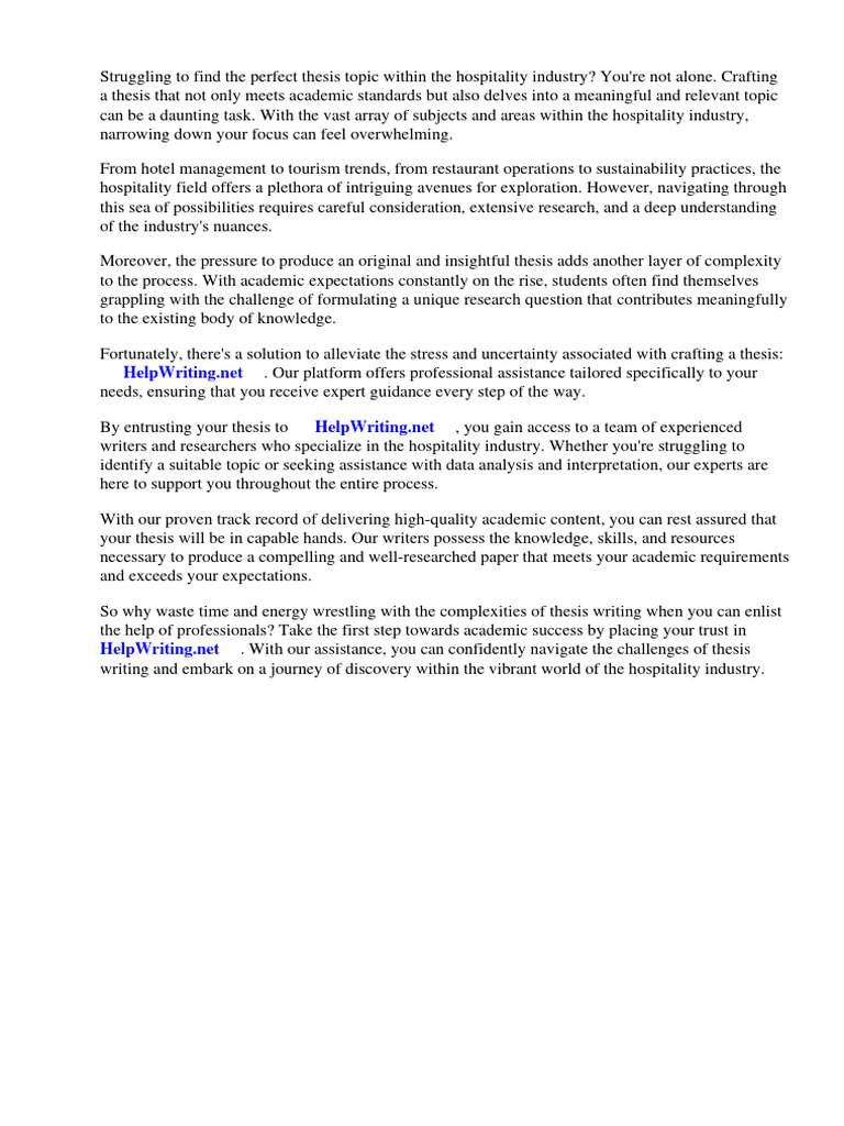 Thesis Topics Hospitality Industry | PDF | Thesis | Hotel