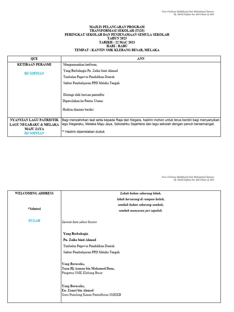 Teks Pengacara Majlis TS25 2023 | PDF