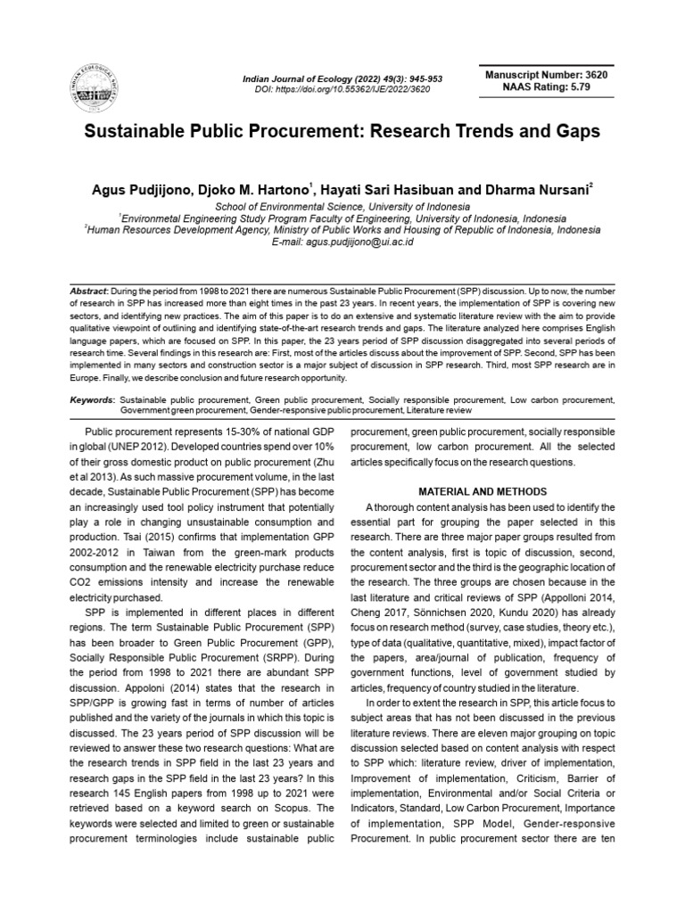 Sustainable Public Procurement: Research Trends and Gaps | PDF ...