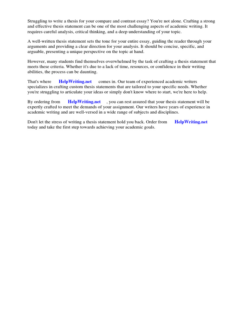 Sample Compare and Contrast Essay Thesis | PDF | Essays | Thought