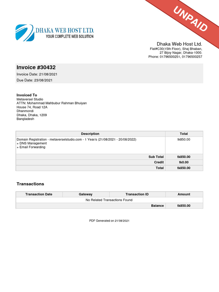 MetaversalStudio Invoice-30432 | PDF | Telecommunications | Internet ...