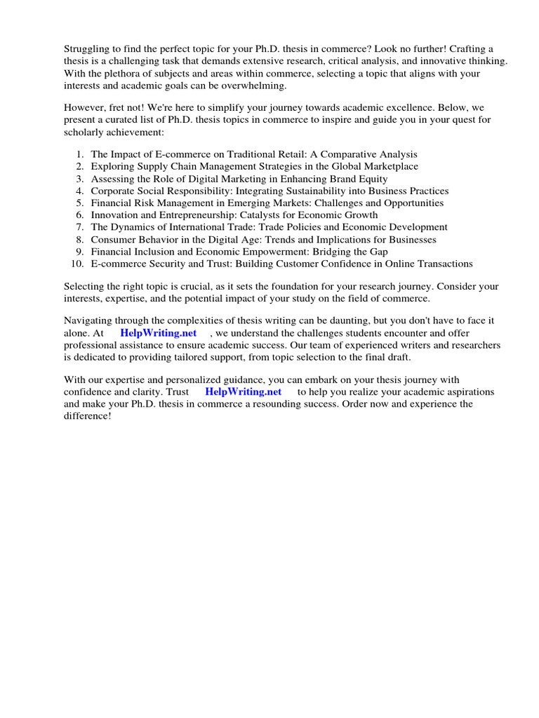 List of PHD Thesis Topics in Commerce | PDF