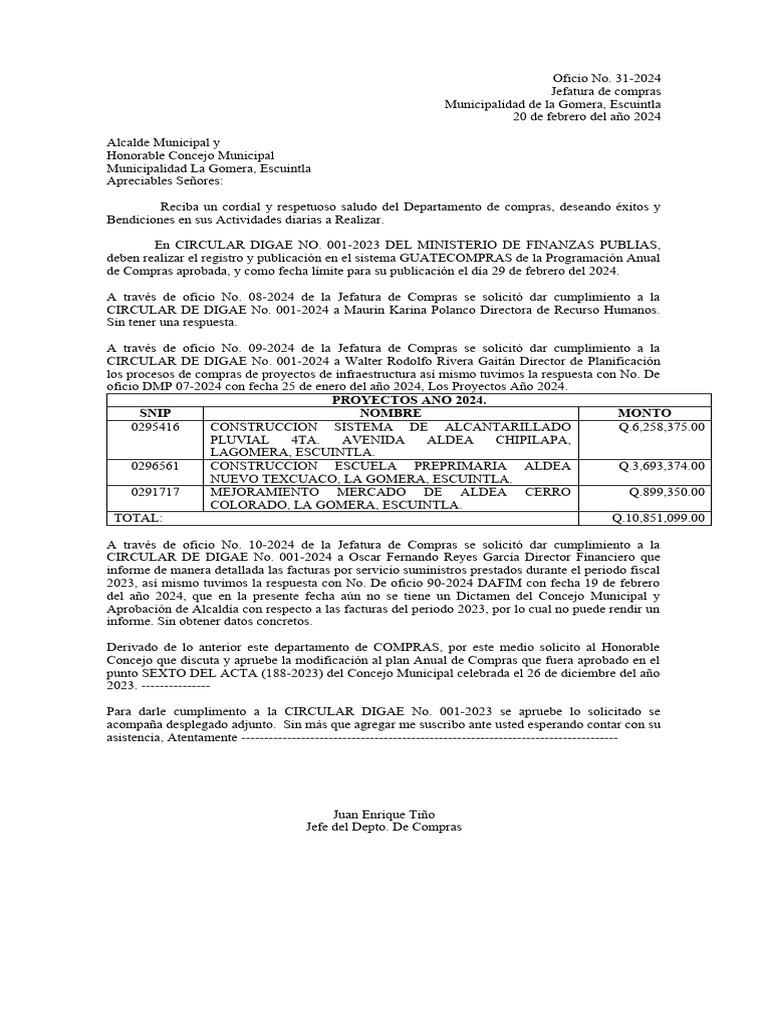 Cumplimiento Circular DIGAE 01-2024 | PDF