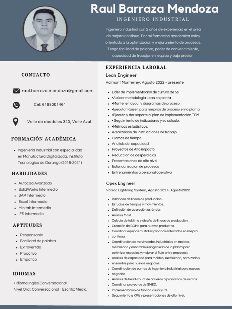 Raul Barraza Ingeniero Industrial en Manufactura Digital | PDF ...