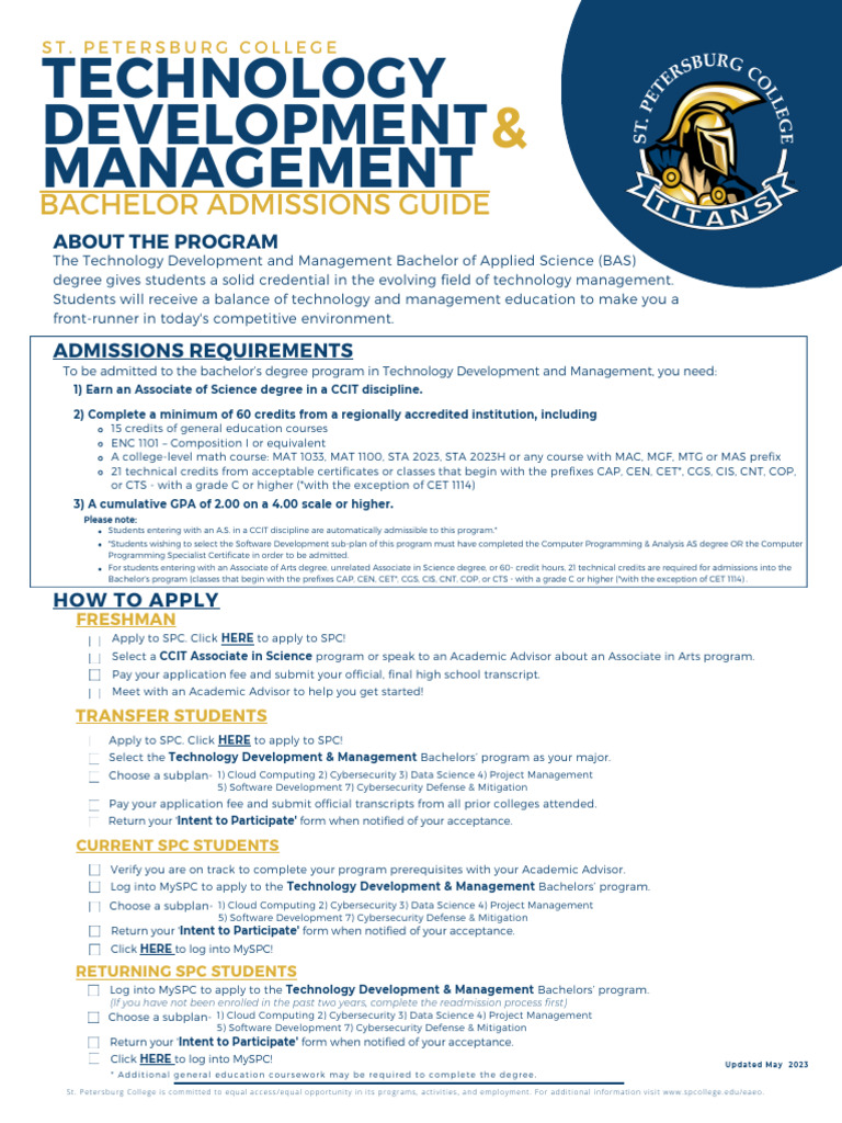 BAS Tech Dev MGMT Admission Guide | PDF | Academic Degree | Computer ...