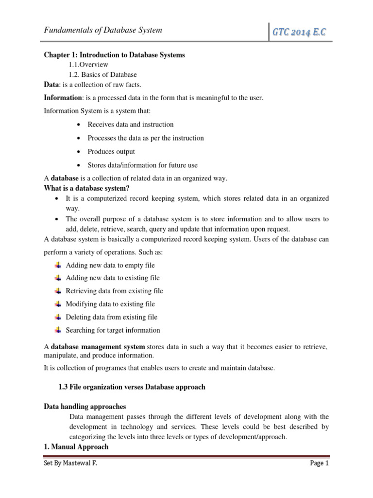F - DataBase Chapter 1 | Download Free PDF | Databases | Computer File