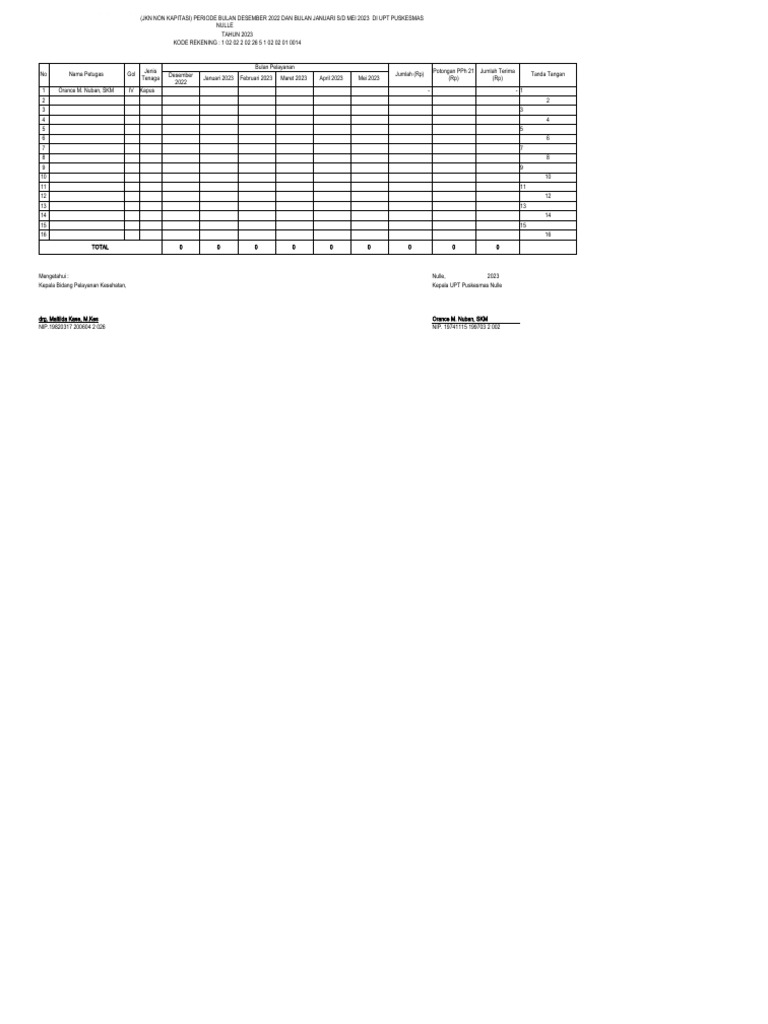 Contoh Kwitansi Dan Daftar Bayar JKN Non Kapitasi 2023 | PDF