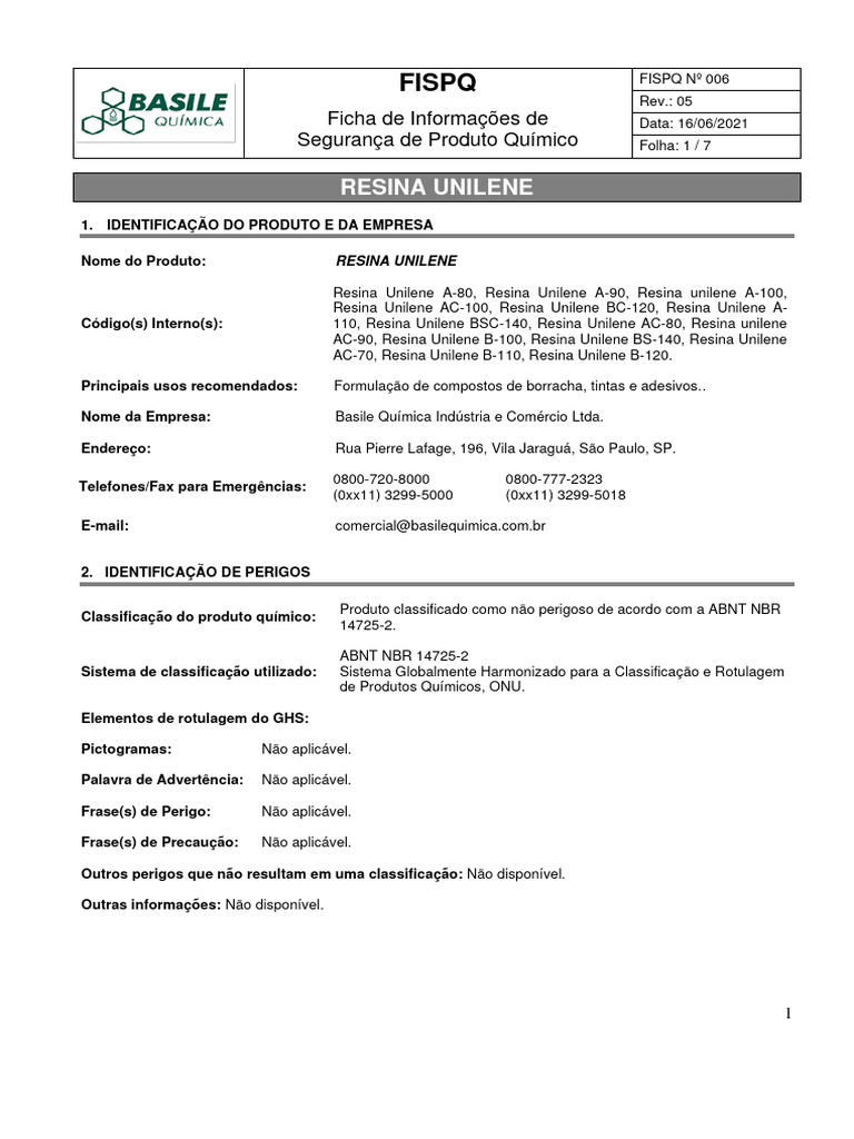 006 - FICHA QUÍMICA RESINA UNILENE - Rev.05 | PDF