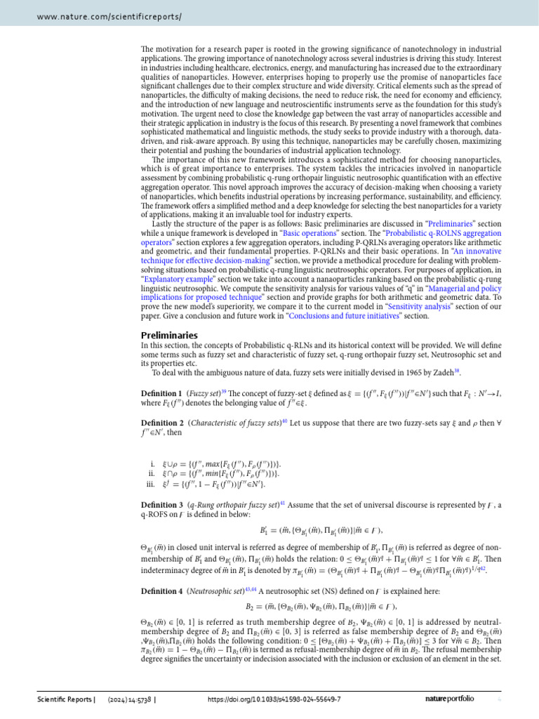 Preliminaries: Definition 1 (Fuzzy Set) Definition 2 (Characteristic of Fuzzy Sets) | PDF | Science