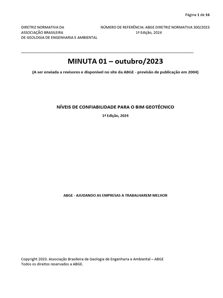 ABGE DIRETRIZ NORMATIVA 300 - Minuta (Niveis de Confiabilidade para o ...