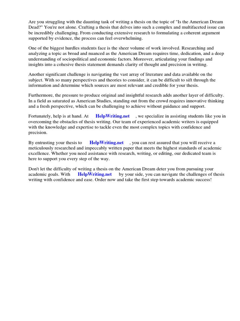 Thesis American Dream Is Dead | PDF | American Dream | Thought