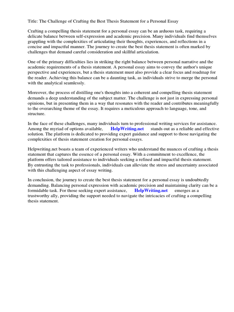 Best Thesis Statement For A Personal Essay | PDF