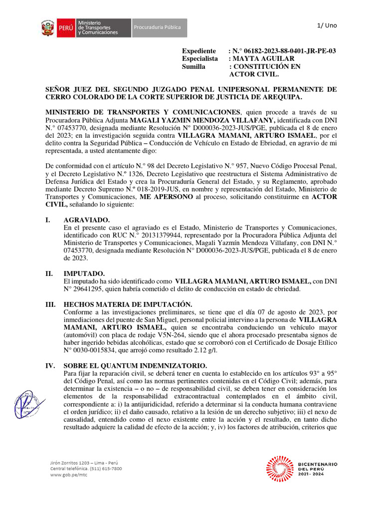 Exp. 06182-2023-88-0401-JR-PE-03 - Anexo - 63112-2024 | PDF | Daños y perjuicios | Moralidad