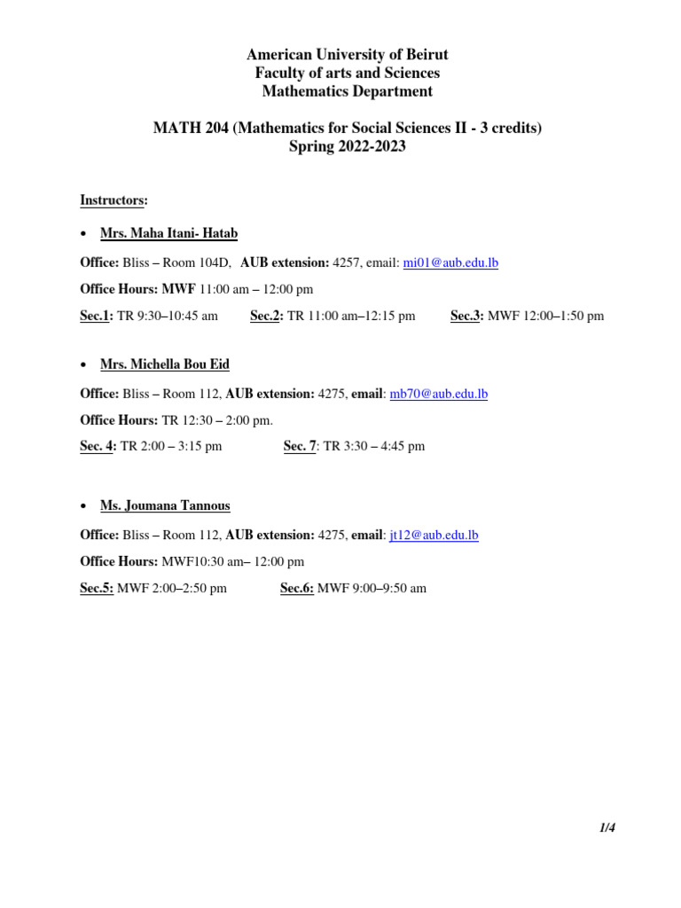 Syllabus Math 204 Spring 2022-2023 | PDF | Teaching Methods & Materials
