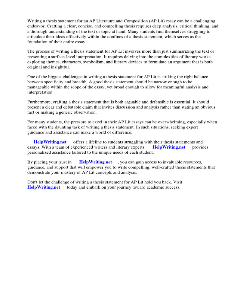 How To Write A Thesis Statement AP Lit | PDF | Essays | Thesis