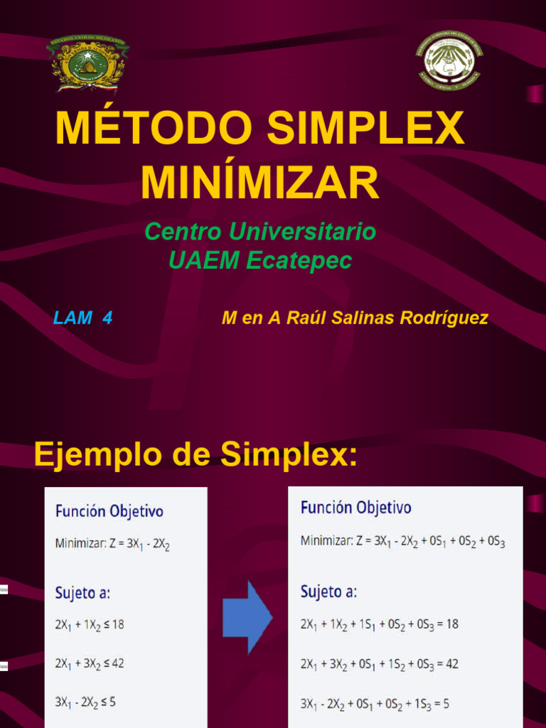 Método Simplexx Minimizar Uaem | PDF | Programación de computadoras | Álgebra
