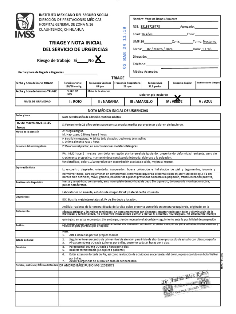 Nota Urgencias 2 Hoja de Urgencias de Imss | PDF