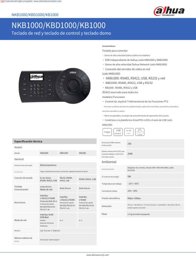 Teclados Dahua: Control y Conectividad | PDF | USB | Informática
