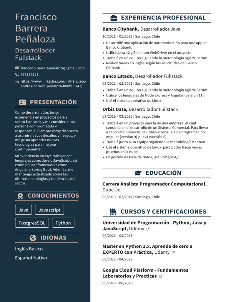 Desarrollador Fullstack Experto en Java y Angular | PDF | Computación ...