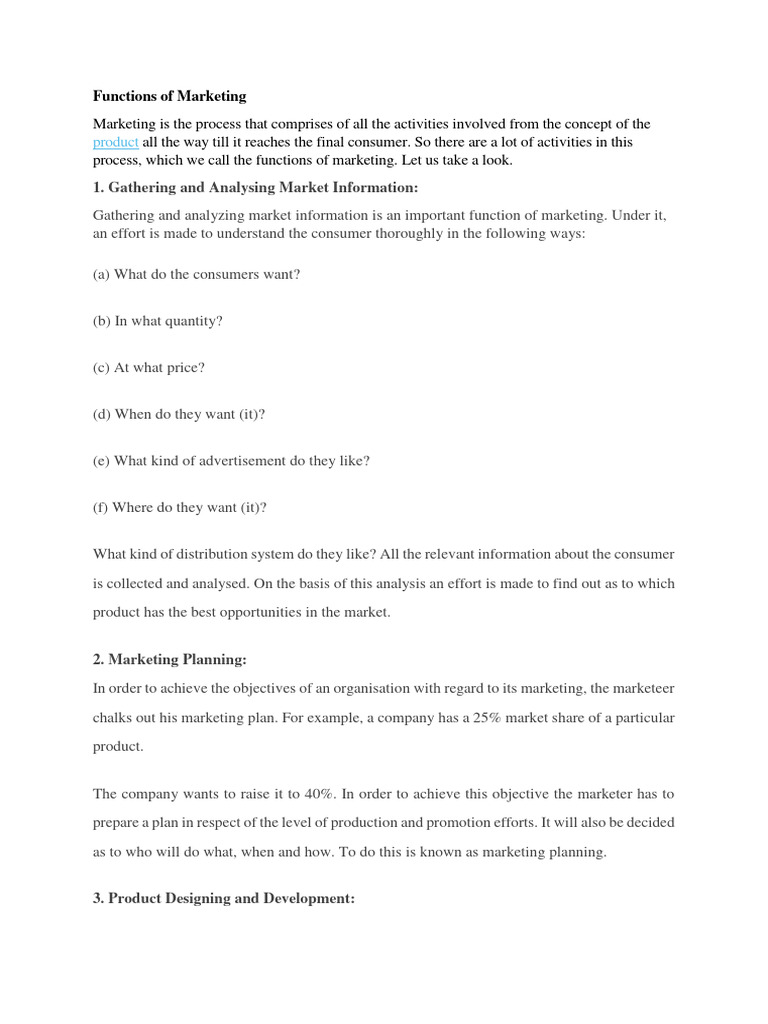Functions of Marketing | PDF