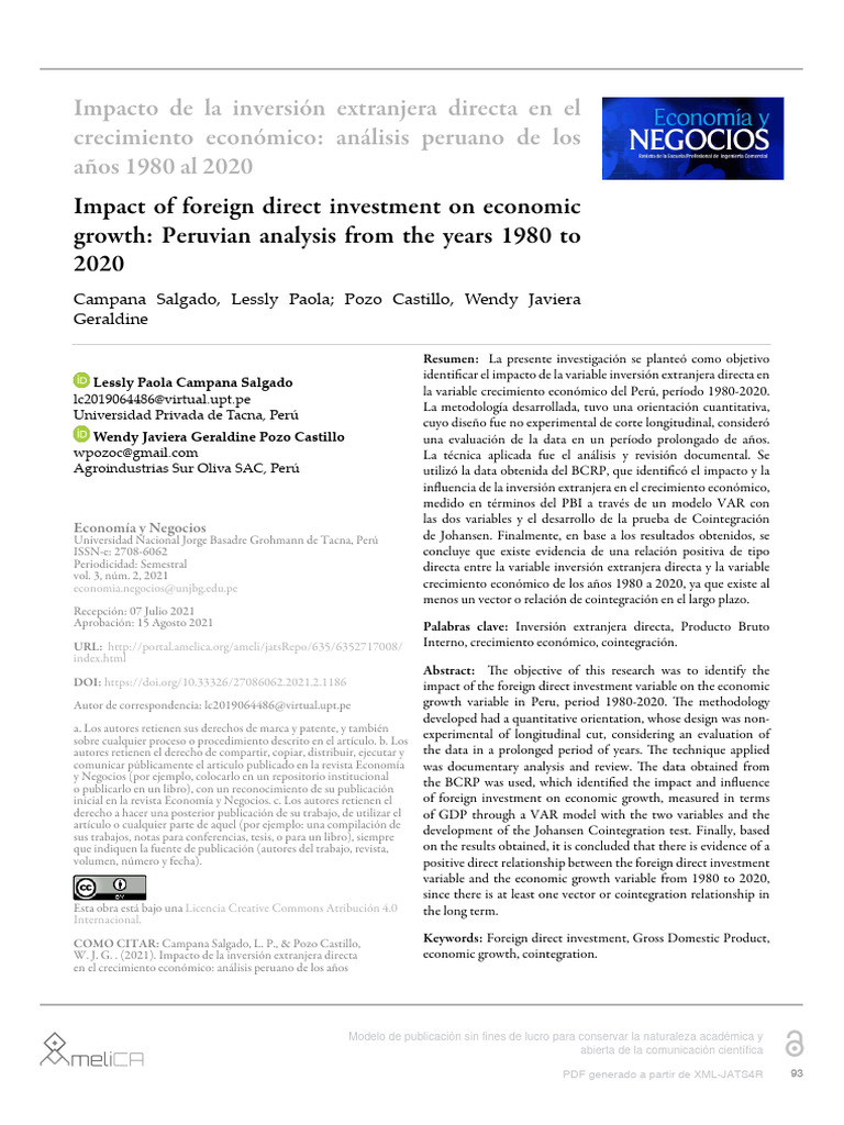 IED Perú Crecimiento Eco - E&N-2020 | PDF | Crecimiento económico | Economias