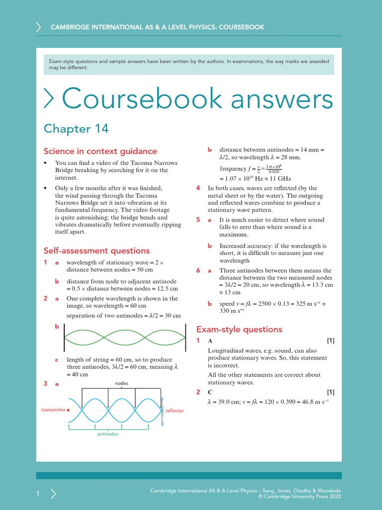 Coursebook Answers Chapter 14 Asal Physics | PDF | Waves | Wavelength