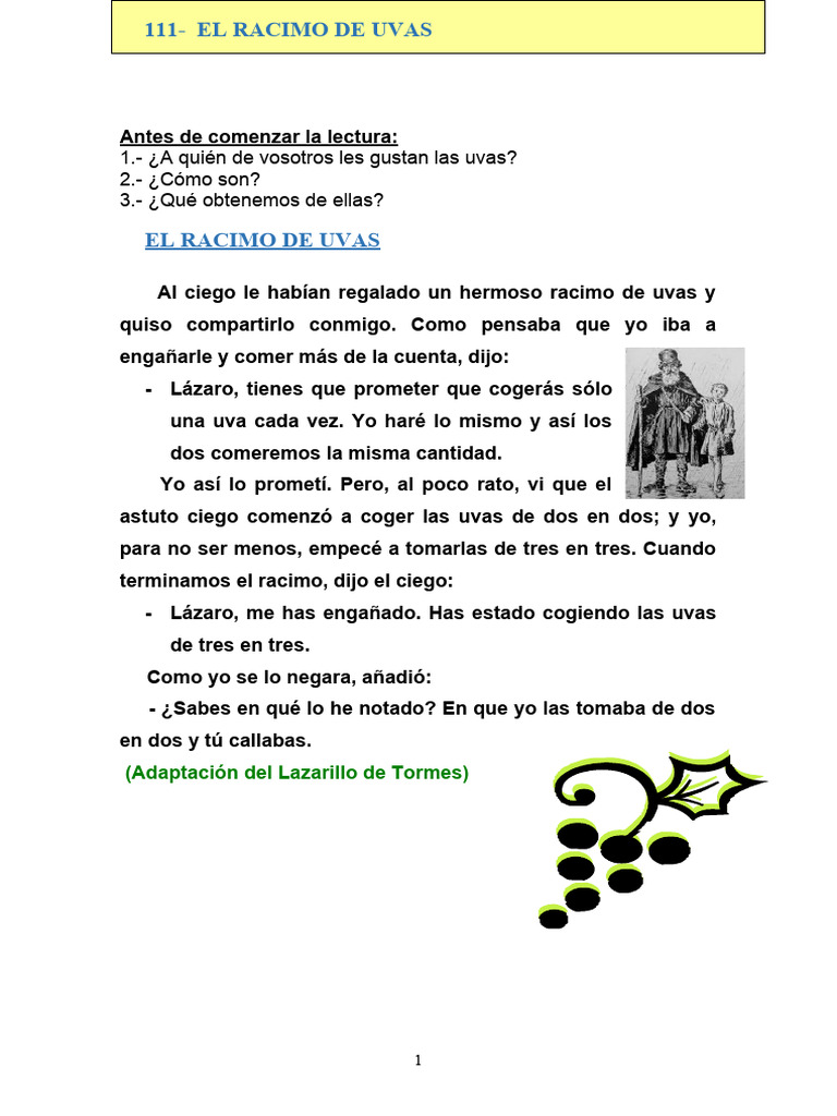 Lectura-El Racimo de Uva | PDF