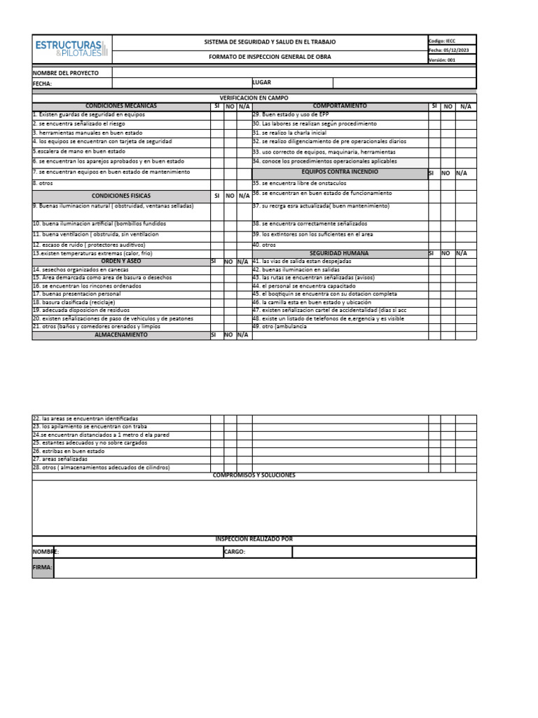 Formato INspeccion General de Obra | PDF | Encendiendo