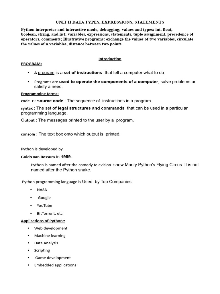 Unit 2 Notes Pdf Parameter Computer Programming Reserved Word