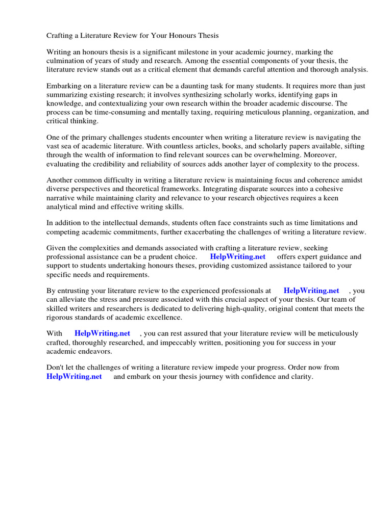 Literature Review Honours Thesis | PDF