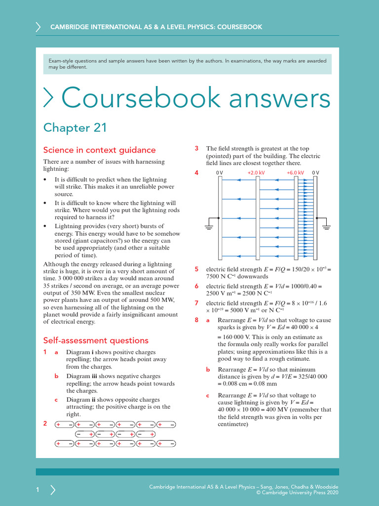 Coursebook Answers Chapter 21 Asal Physics | PDF | Voltage | Volt