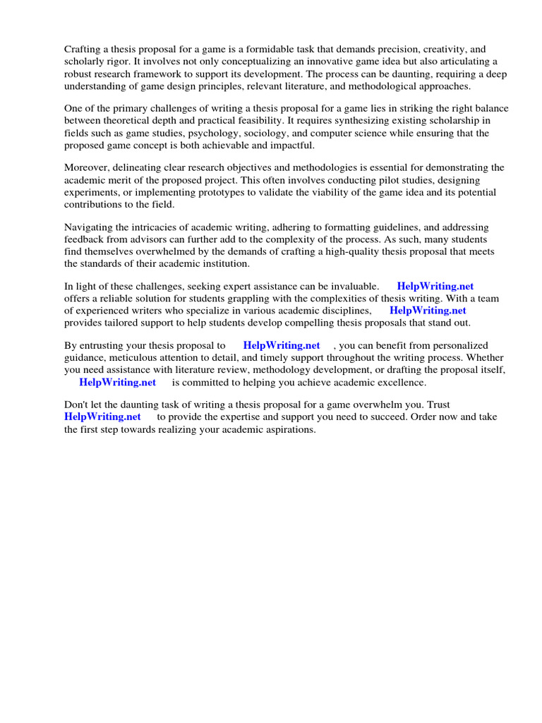 Example Thesis Proposal For Game | PDF