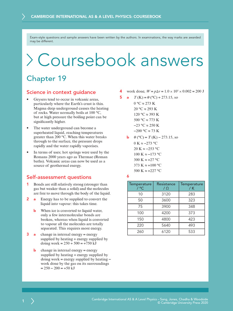 Coursebook Answers Chapter 19 Asal Physics | PDF