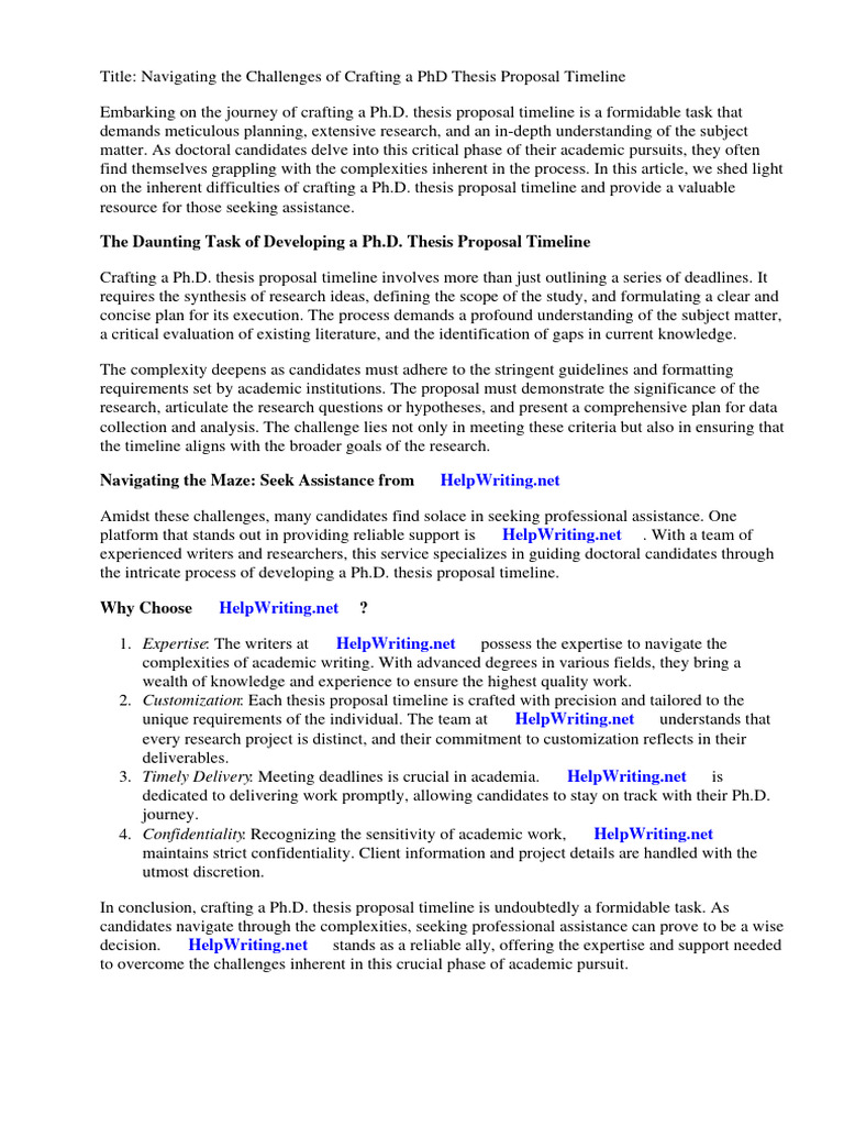 PHD Thesis Proposal Timeline | PDF | Thesis | Methodology