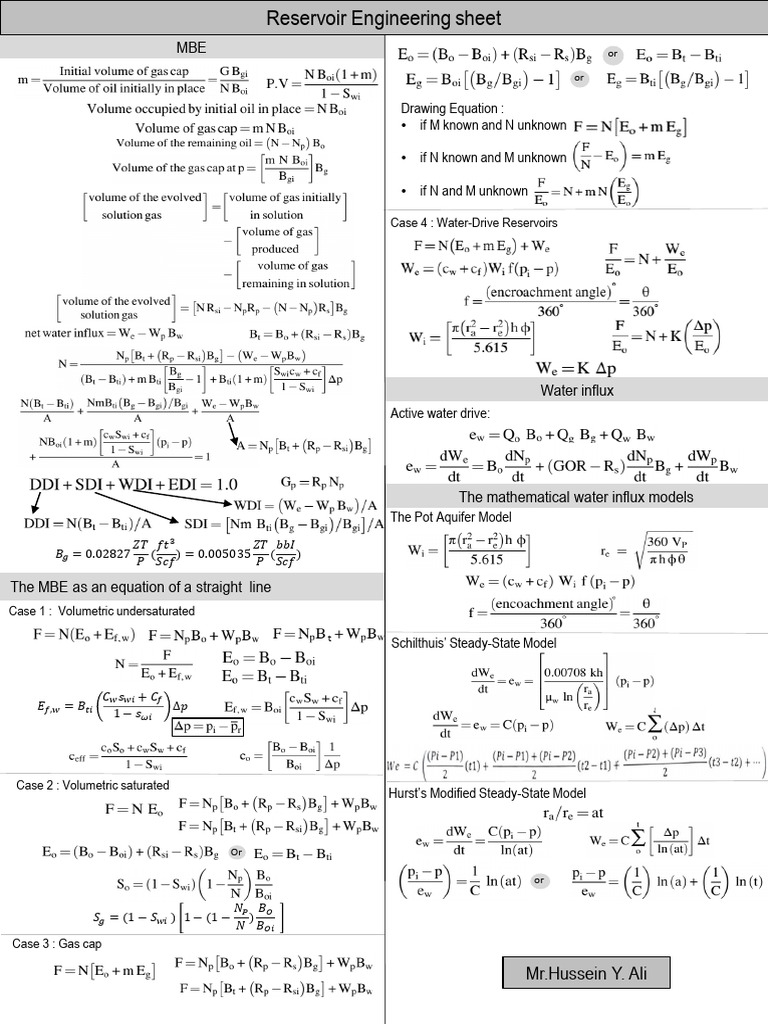 Reservoir Engineering Sheet | PDF | Chemical Engineering | Continuum Mechanics