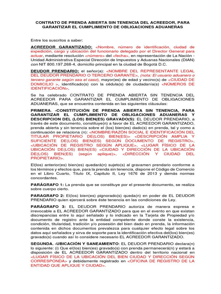 Minuta Prenda Sin Tenencia | PDF | Pagos | Propiedad
