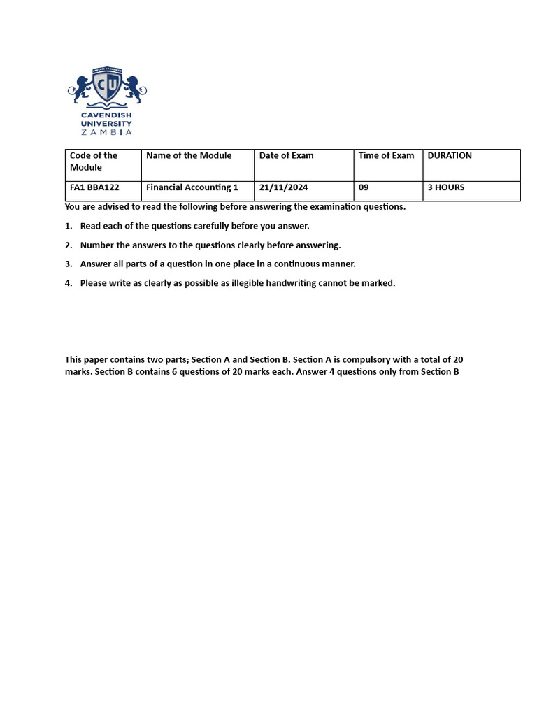 Financial Accounting 1 Exam Instructions | PDF | Debits And Credits ...