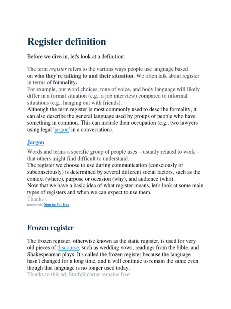 Register Notes | Download Free PDF | Sociolinguistics | Cognitive Science