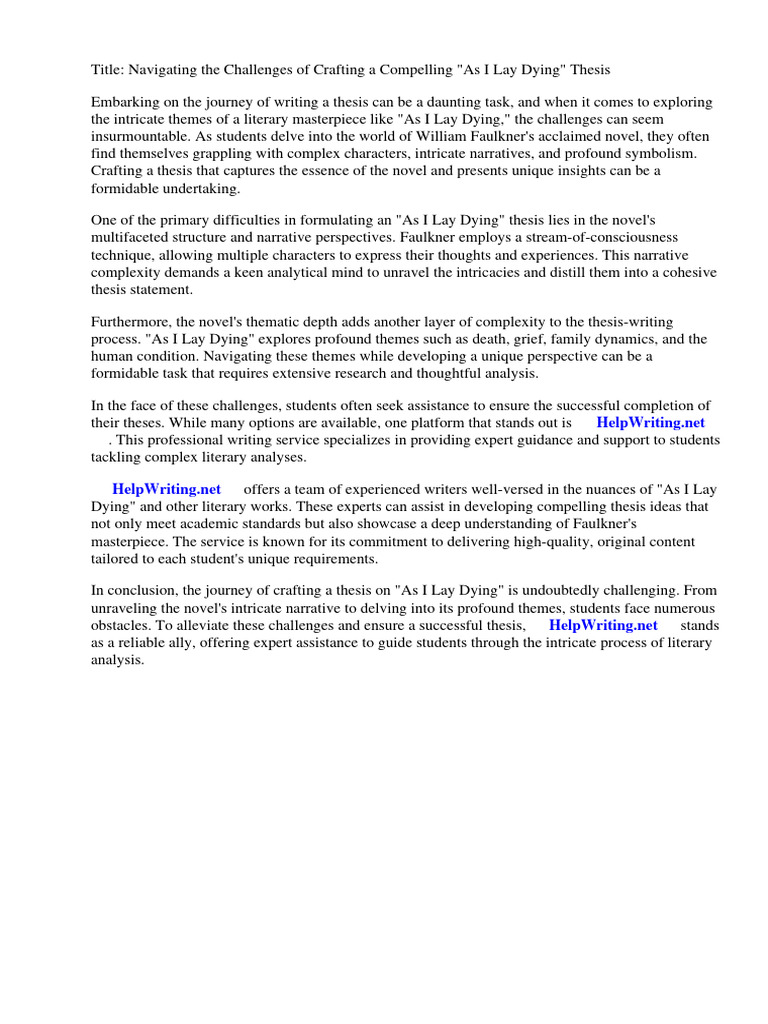 As I Lay Dying Thesis Ideas | PDF