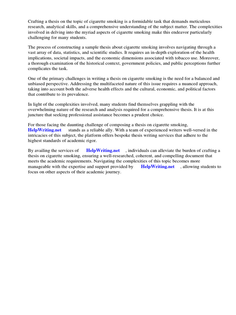 Sample Thesis About Cigarette Smoking | PDF